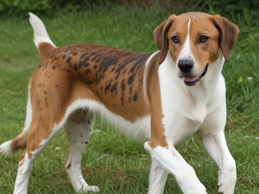 A Playful Dog with Unique Coat Patterns Enjoying a Sunny Day Outdoors