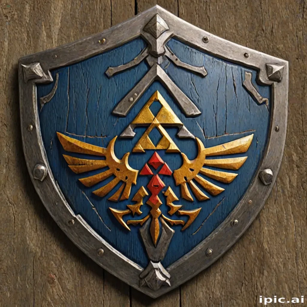 Legendary Shield of Hyrule Featuring Iconic Triforce and Eagle Emblems