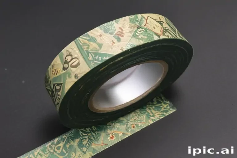 Decorative Green Washi Tape with Intricate Floral and Butterfly Patterns.