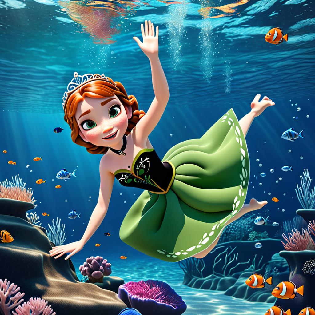 princess Anna swimming from the realistic cartoon underwater swimming ...