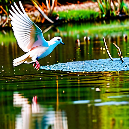 White dove flying over water