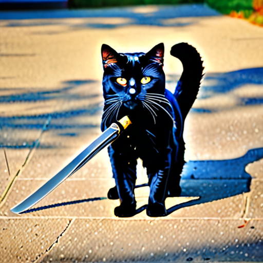 black cat with a katana