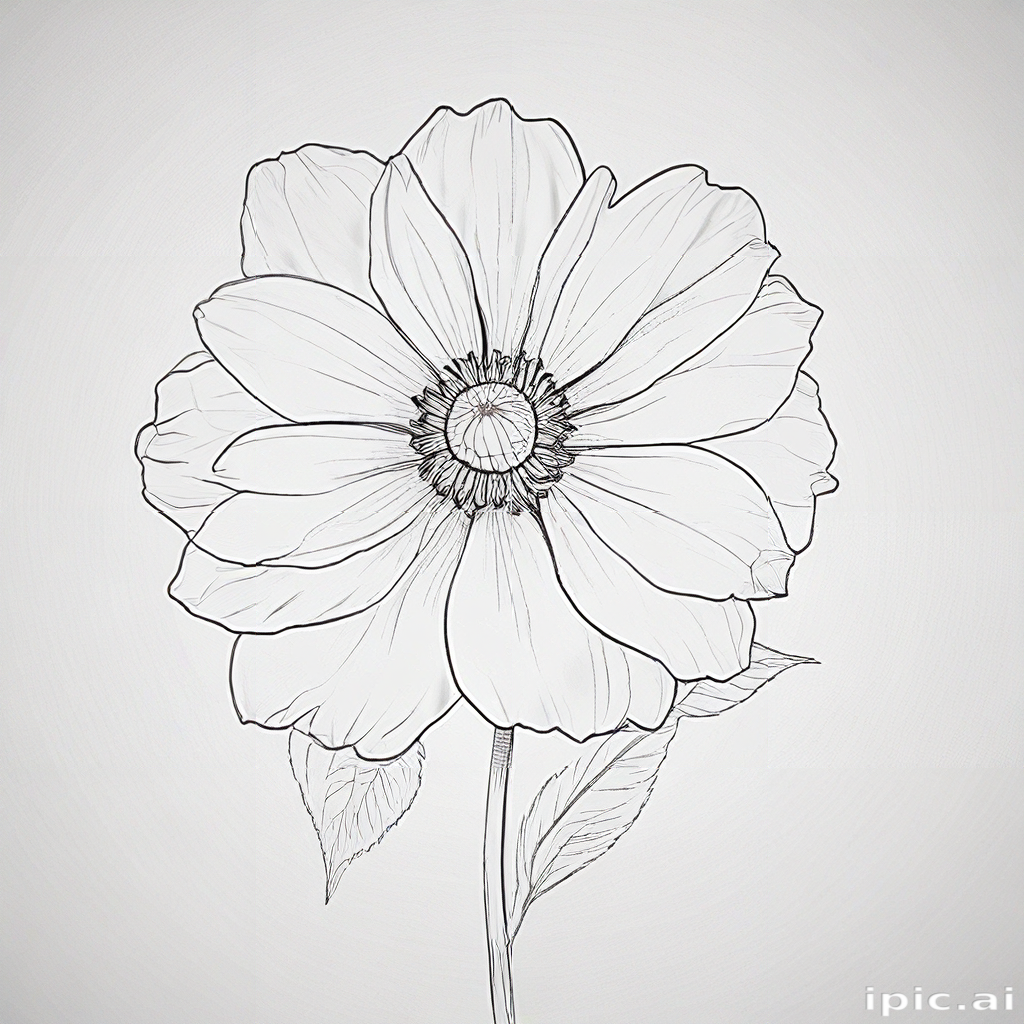 Delicate Outline of a Single Blooming Flower with Detailed Petals and ...