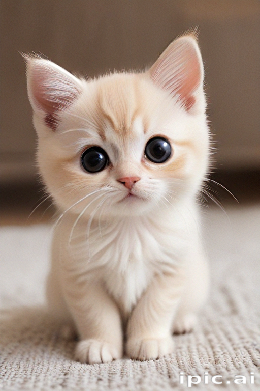 Adorable Cream and White Kitten with Big Eyes Sitting Cutely Indoors