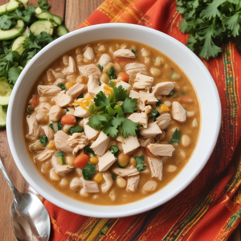Delicious Homemade Chicken Chili Topped with Cheese and Sour Cream