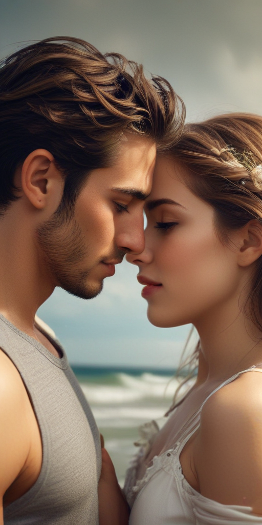 A Tender Moment Between Two Lovers by the Serene Ocean Waves