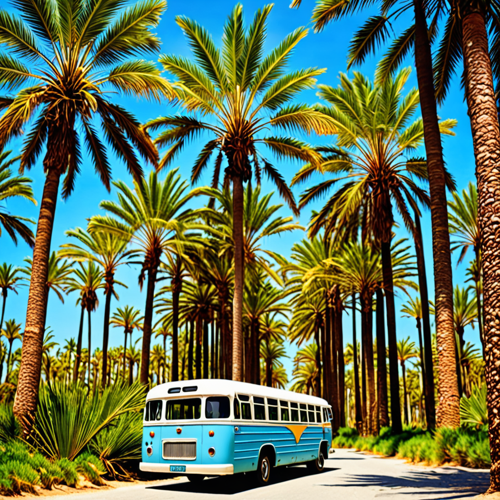 electronic blues bus in palm tree forest naive