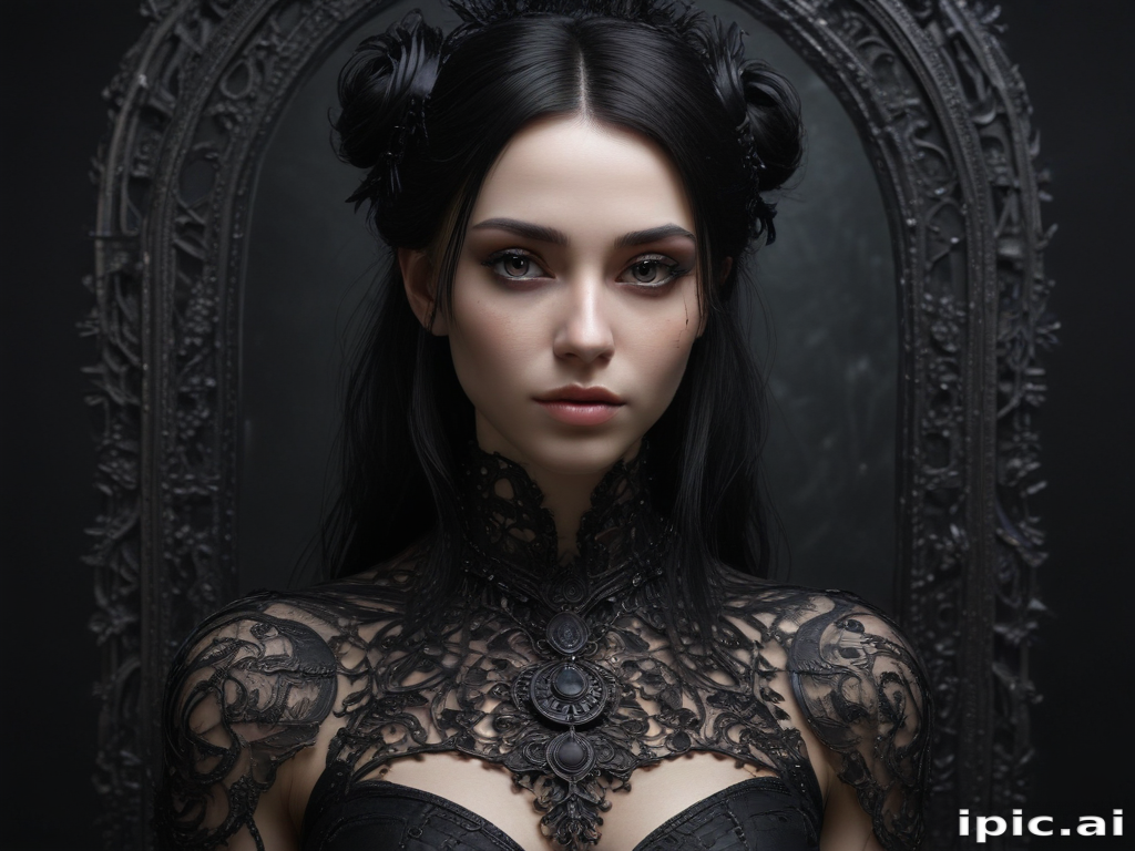 Enchanting Portrait of a Gothic Woman in Intricate Dark Lace Attire