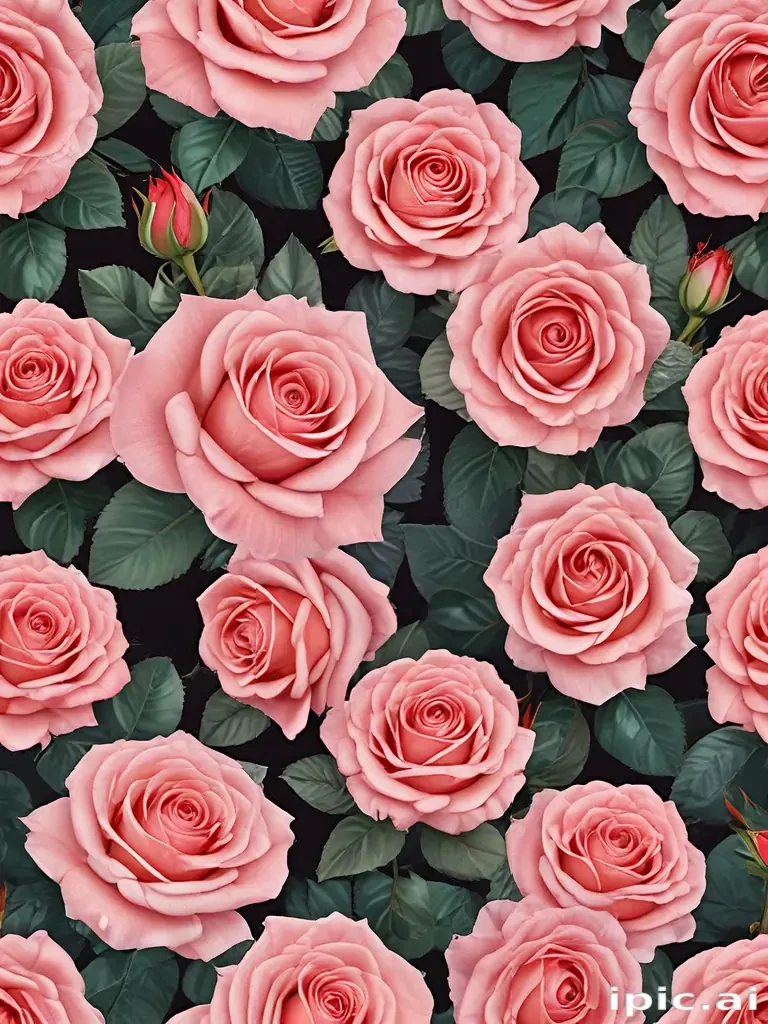 A Beautiful Arrangement of Pink Roses with Lush Green Leaves on Dark ...