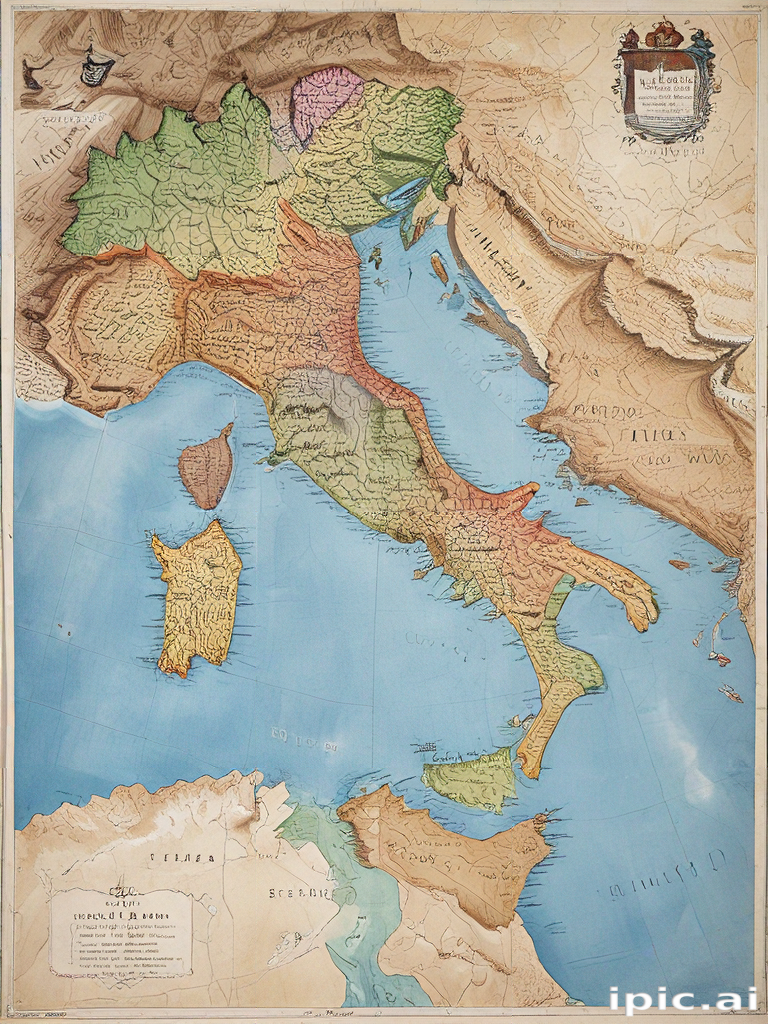 Detailed Historical Map of Italy Highlighting Regions and Geographic ...