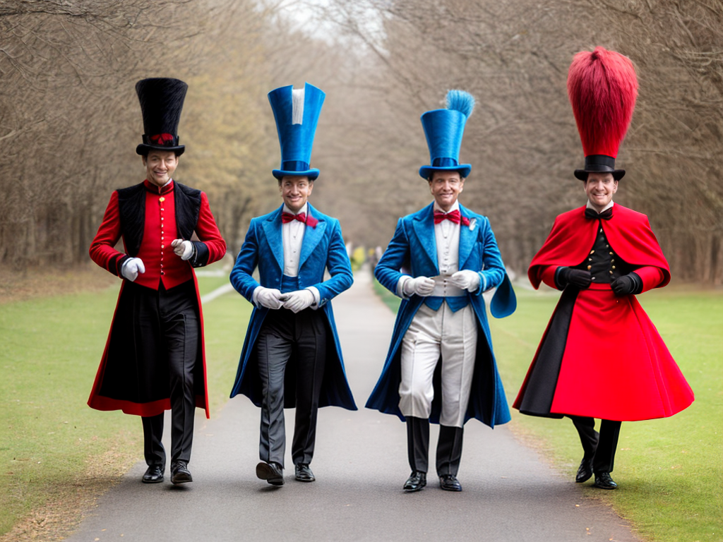 men in card costumes marching alice inspired