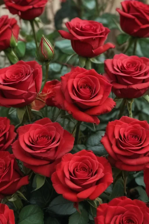 Vibrant Red Roses Blooming Beautifully Amongst Lush Green Foliage in Garden