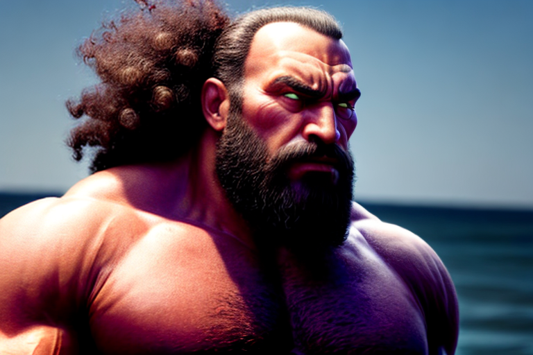 A strong, large, man with a curly head and one eye on his forehead