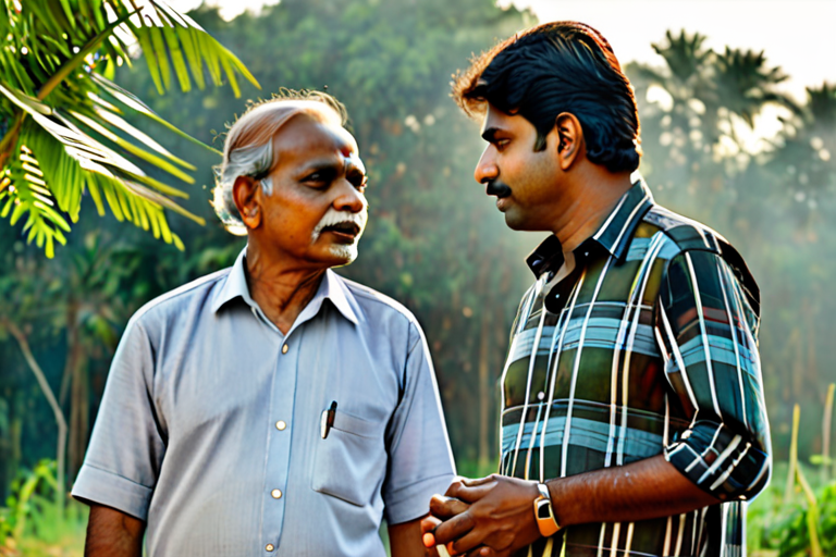 Indian Father & Sun going together speaking with each other in the ...