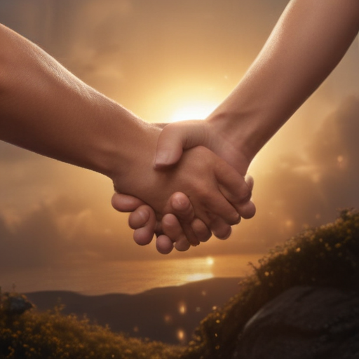 Two Hands Joined Together Against a Beautiful Sunset Background
