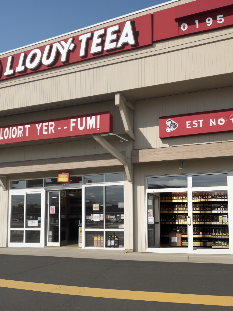 Exterior View of a Local Tea Shop with Colorful Signage and Windows