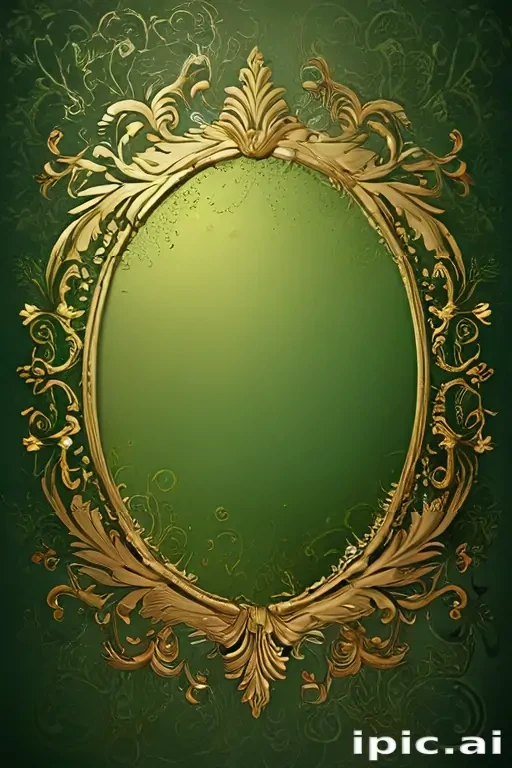 Elegant Gold-Framed Mirror Surrounded by Ornate Green Decorative Patterns
