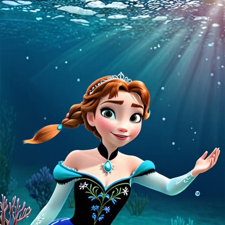 princess Anna swimming underwater swimming Frozen in frock. underwater ...