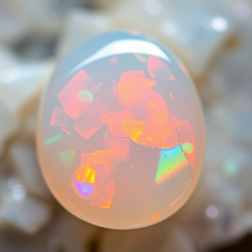 macro shot of polished opal gemstone showing colorful iridescent ...