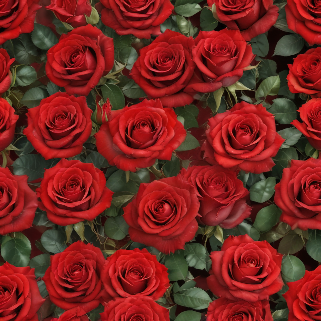 Vibrant Red Roses in Full Bloom Surrounded by Lush Green Leaves