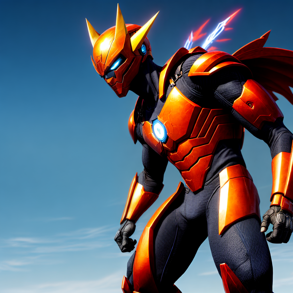 A superhero in amber armor with wolfclaws and a helmet shaped like a ...