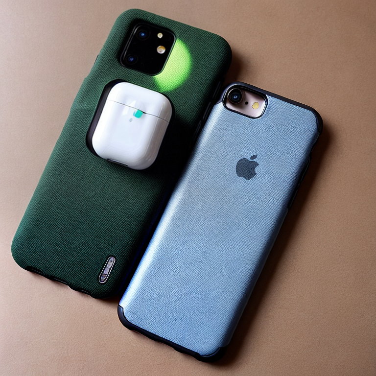phone case with airpod case attached, solar panel in corner