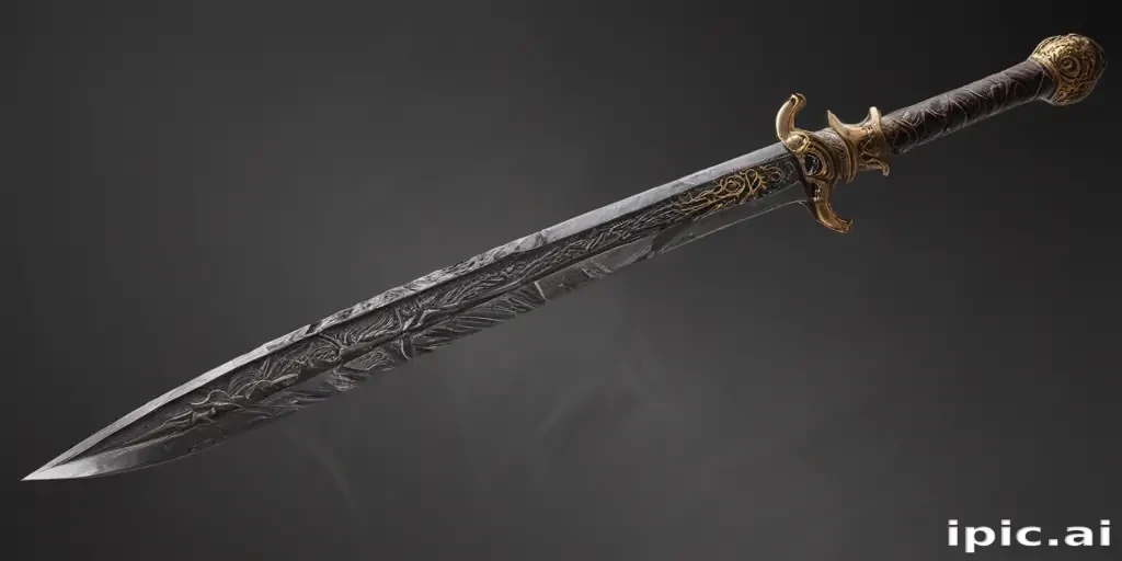 Exquisite Fantasy Sword with Intricate Designs and Ornate Golden Hilt