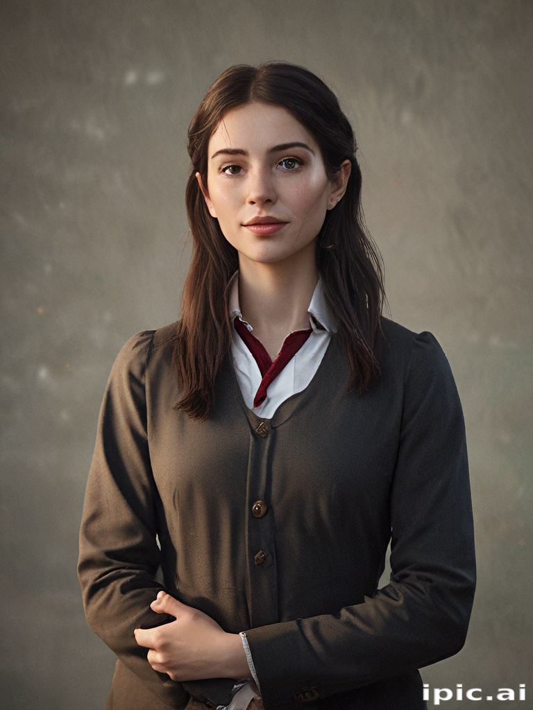 A Young Woman in Vintage Clothing with a Confident and Poised Expression