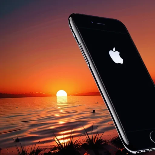 iPhone Silhouette Against a Breathtaking Sunset Over Tranquil Waters