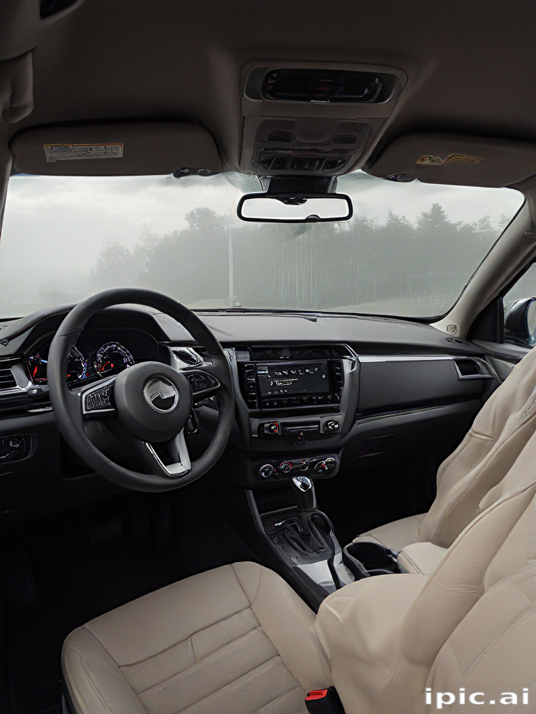 Modern Car Interior with Advanced Technology and Luxurious Leather Seats