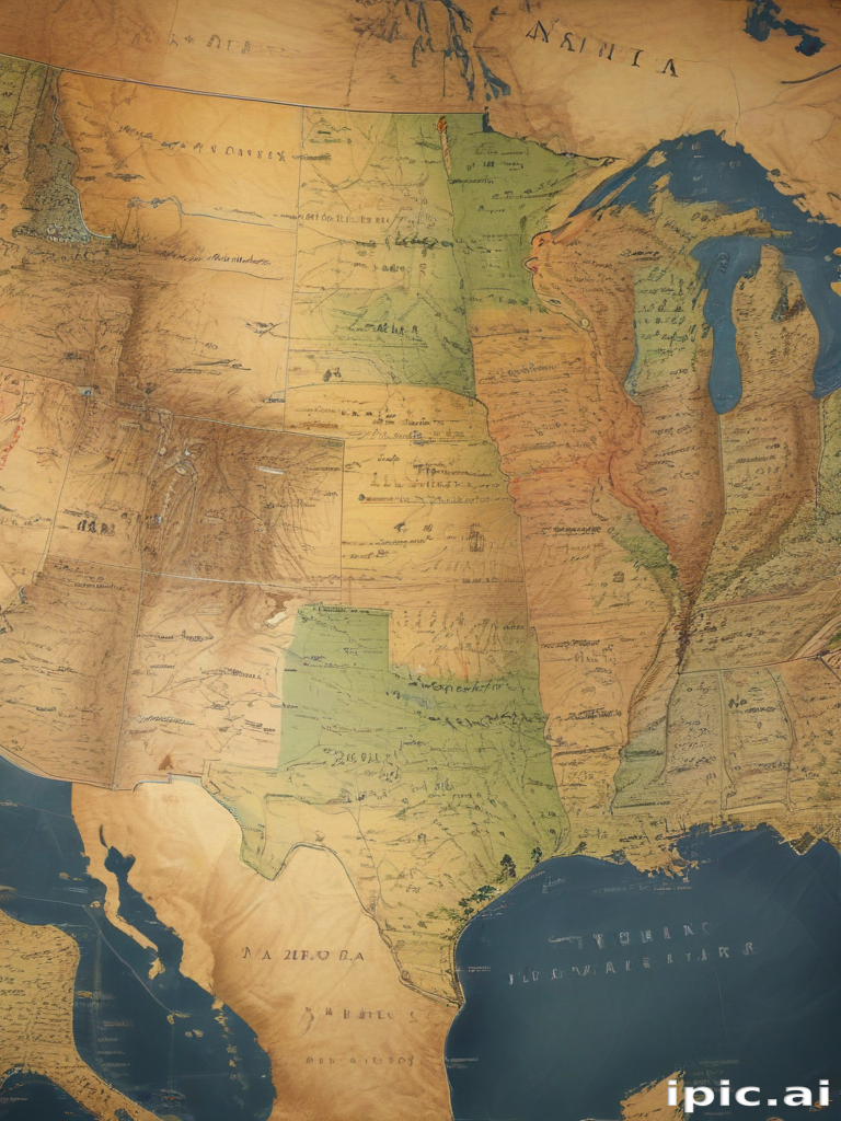 Historical Map of the United States Featuring Texas and Surrounding Regions