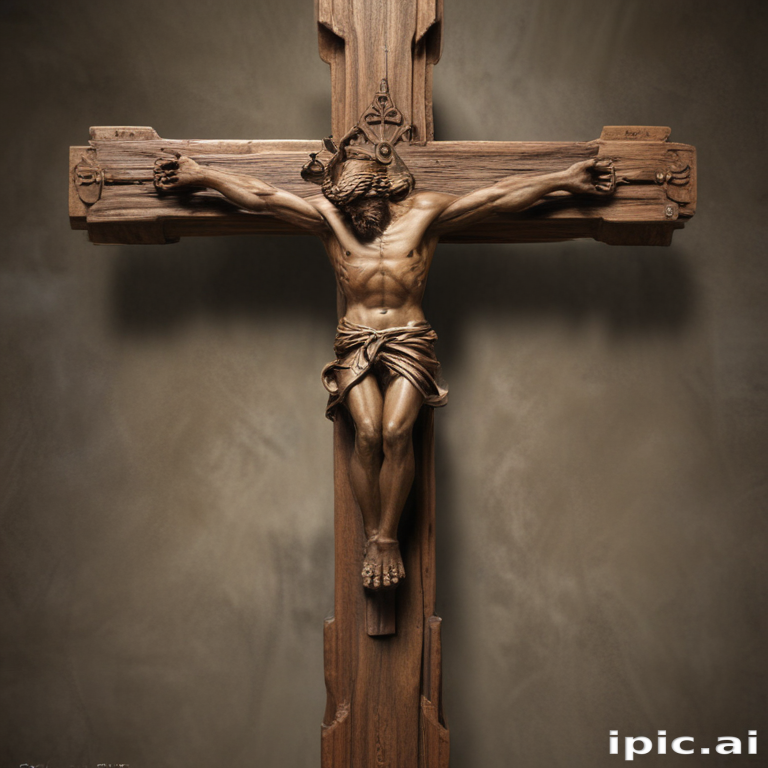 A Detailed Wooden Crucifix Depicting the Passion of Christ on the Cross.