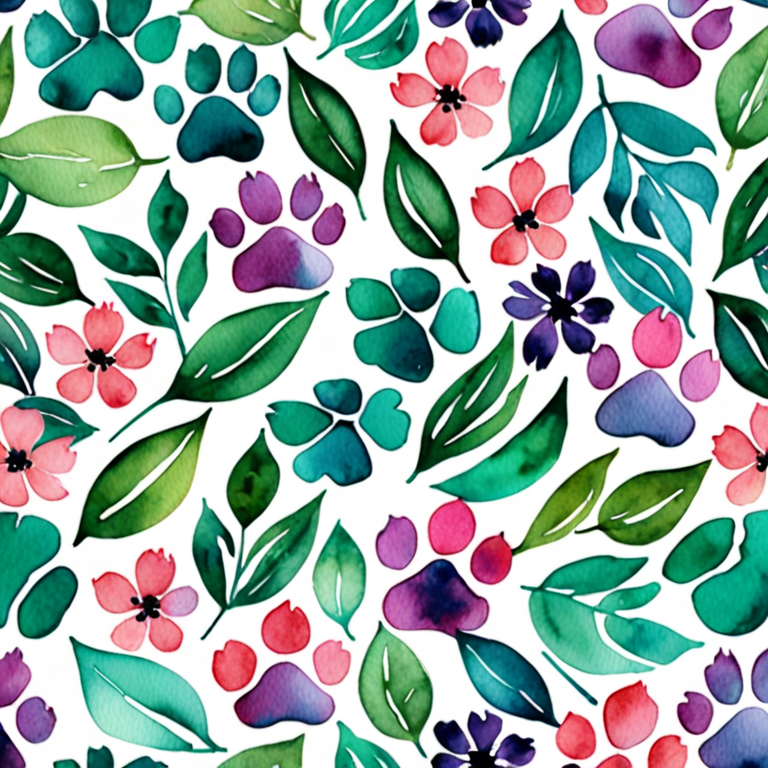 path from the dog cat paws, hygge style, watercolor, colored background ...