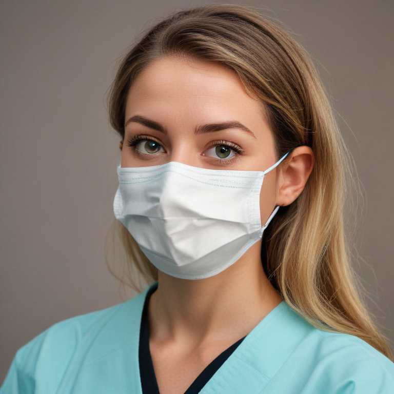 Emma Mackey as a dentist with mask