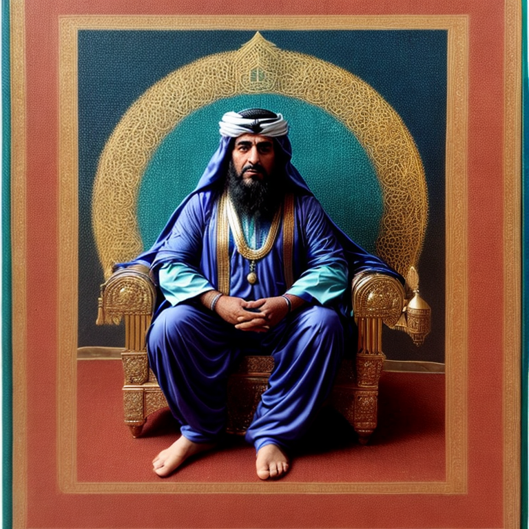 A majestic, mythical Arab character, his presence commanding. Clad in ...