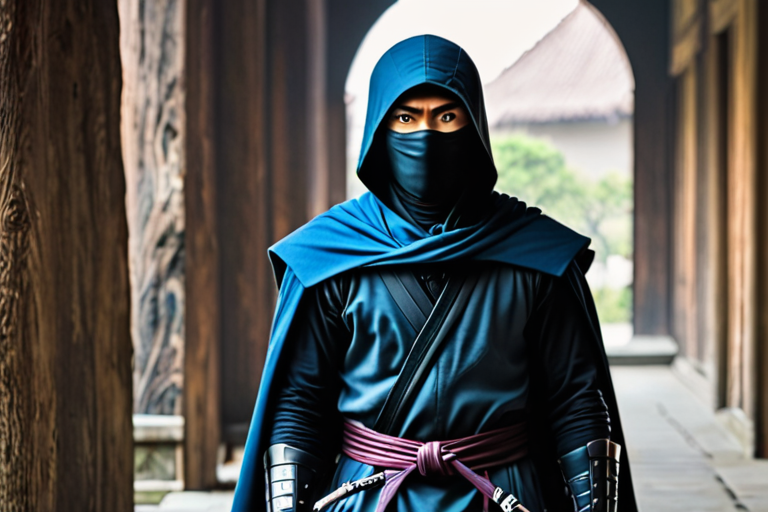ninja with a cape written realistic PHP 4k