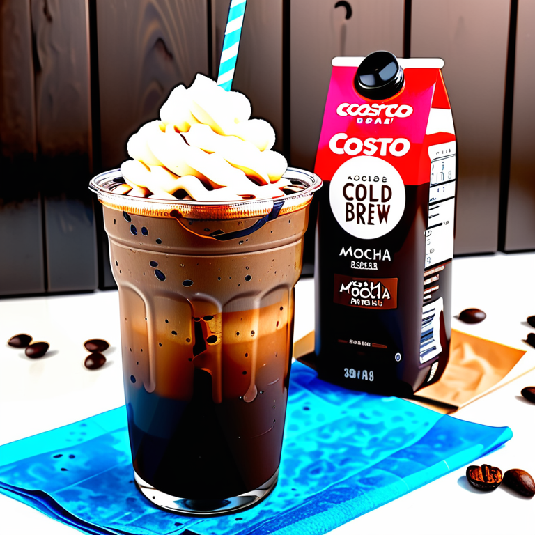 Delicious Mocha Cold Brew Coffee with Whipped Cream and Straw