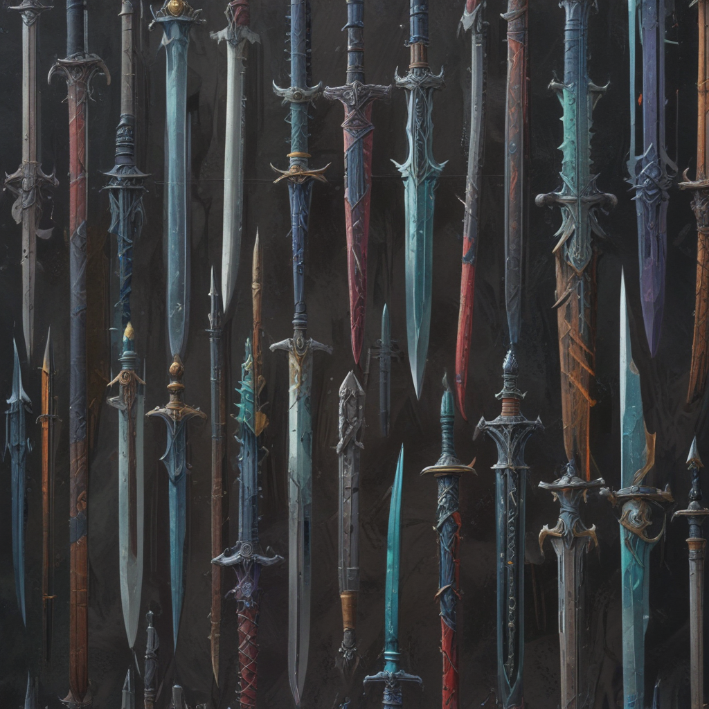 Realistic sci-fi painting of wall of swords