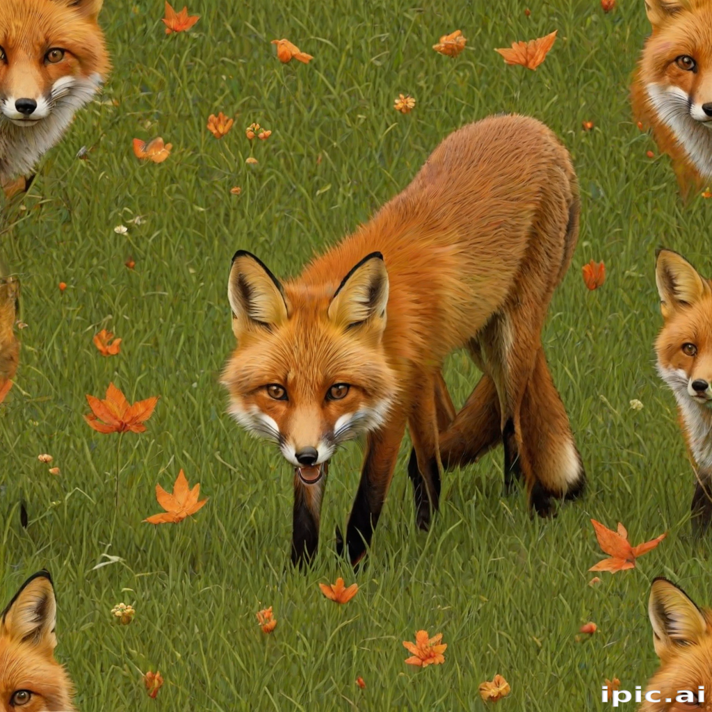 Vibrant Red Foxes Among Colorful Autumn Leaves in a Lush Meadow