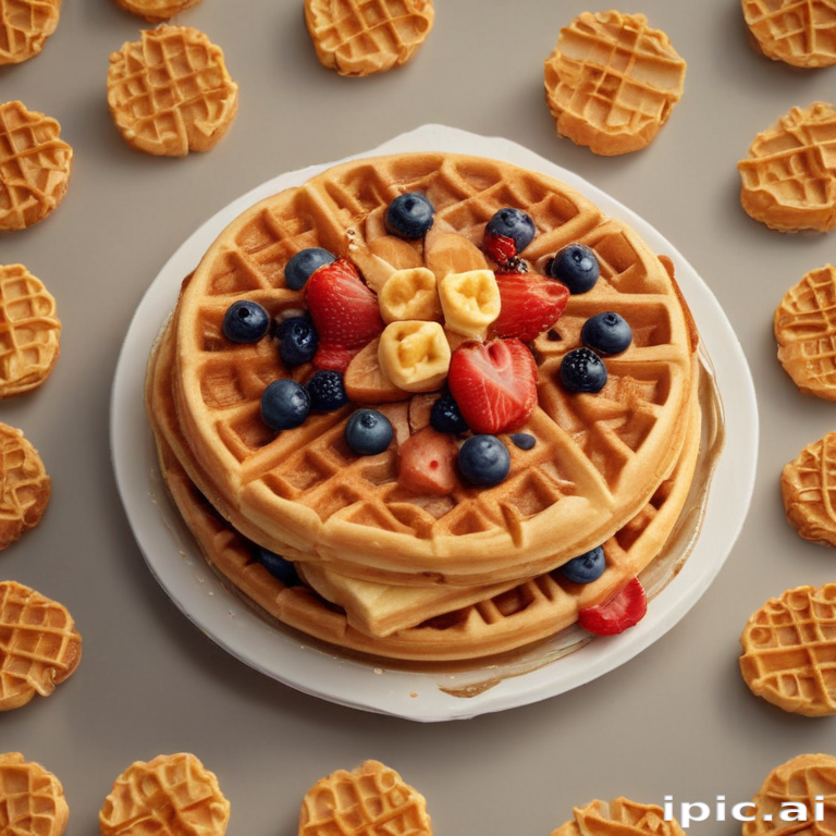 Delicious Stack of Waffles Topped with Fresh Fruits and Berries