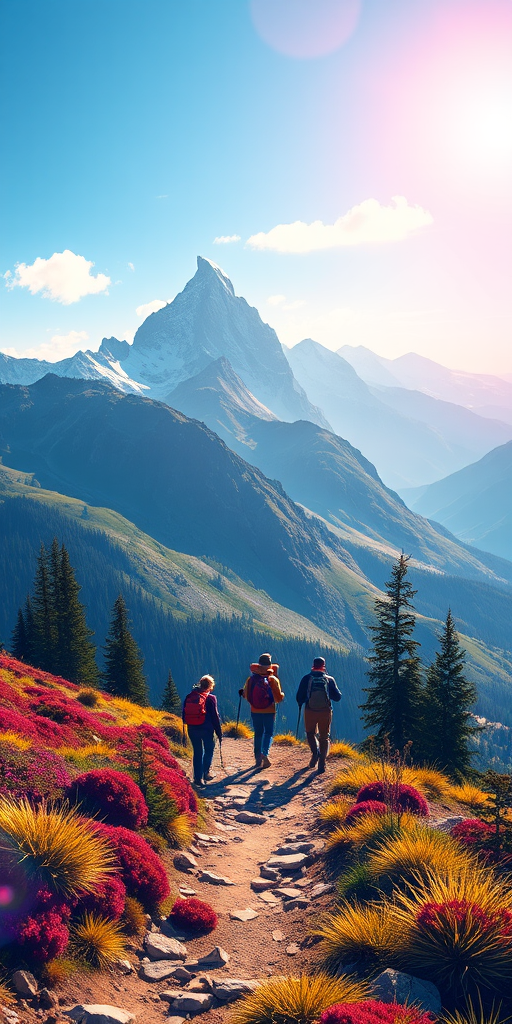 create a digital vector illustration of a scenic mountain landscape ...