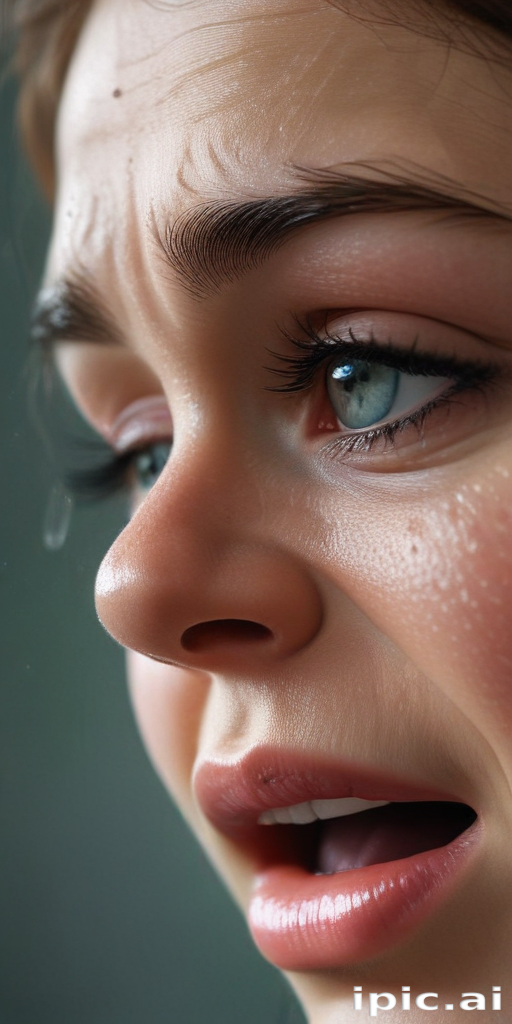 Close-Up of a Young Woman Expressing Emotion with Tears in Her Eyes