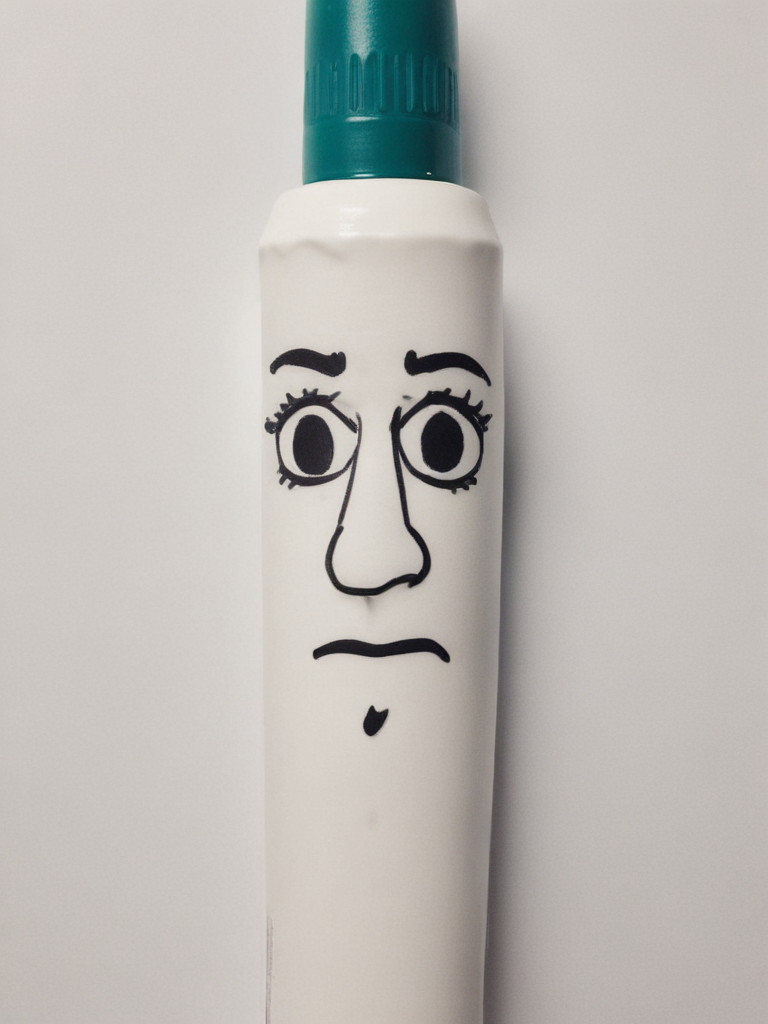 An anthropomorphized sharpie marker with a sad face