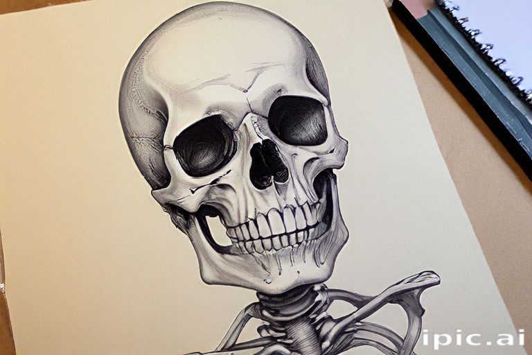 Detailed Illustration of a Human Skull with Expressive Facial Features