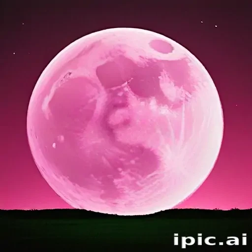 A Beautiful Pink Moon Illuminates the Night Sky Over Rolling Hills.