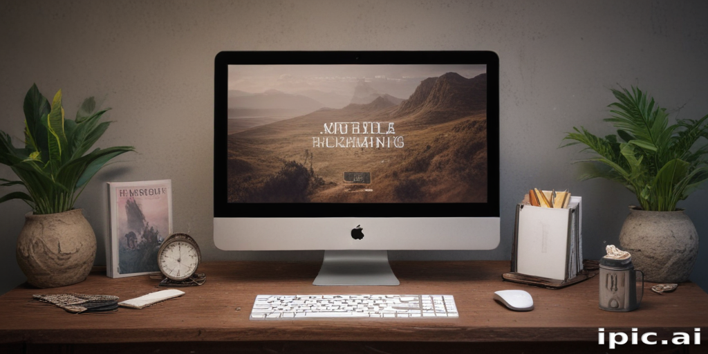 Cozy Workspace Setup Featuring a Scenic Landscape on Computer Screen