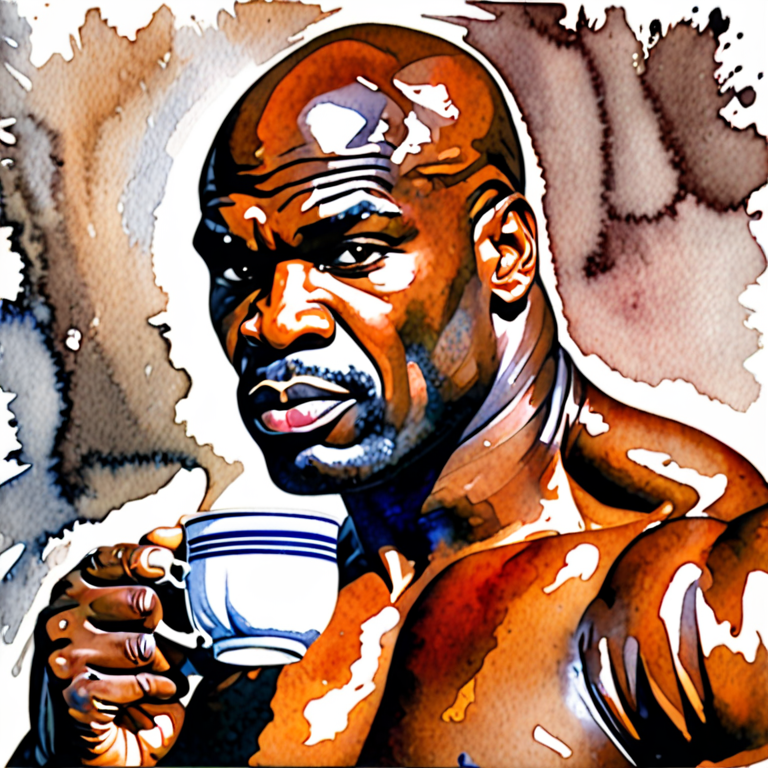 Ronnie Coleman drinking tea watercolour