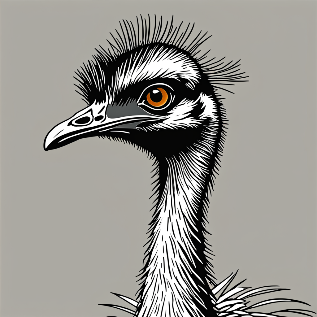 emu simple line art for coloring book.
