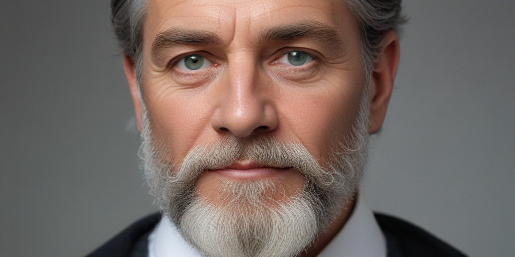 Masculine Elder Tudor Duke, black greying hair & beard green eyes