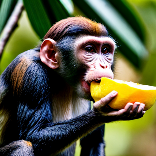monkey sucking mango